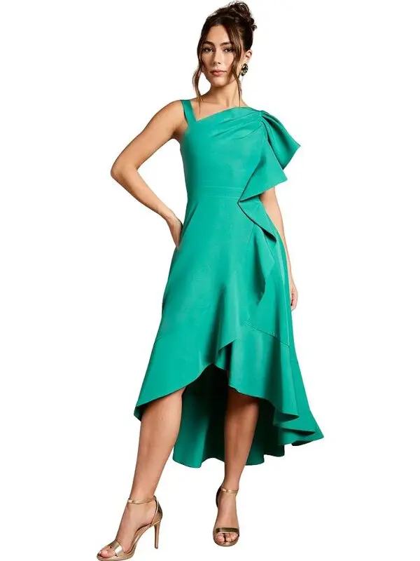 Coast One-shoulder Crepe Ruffle Midi Dress - Teal