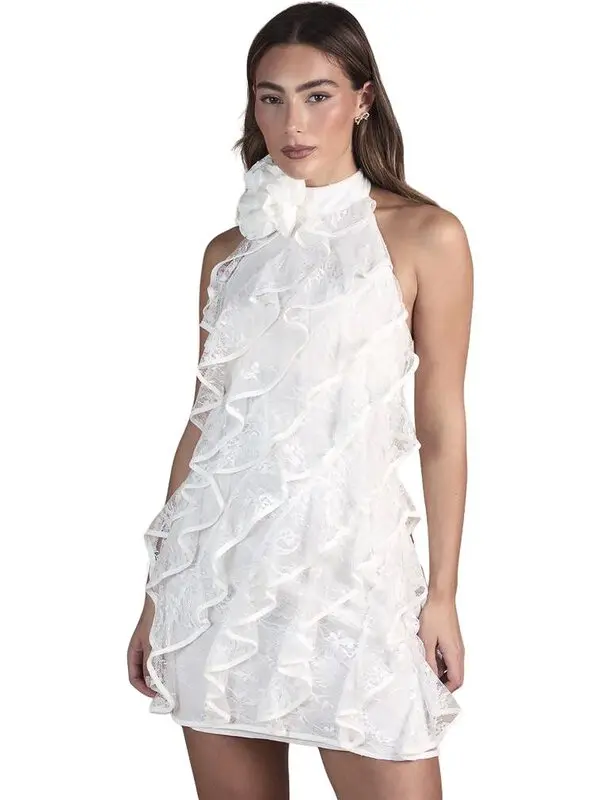Coast Lace Frill Mini Dress - Ivory