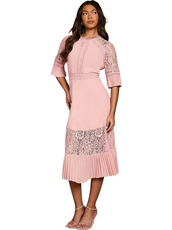 Coast Lace Insert Midi Dress - Blush