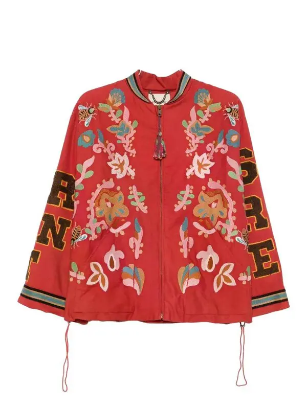 FRONT STREET 8 Embroidered Zip-up Jacket - Red