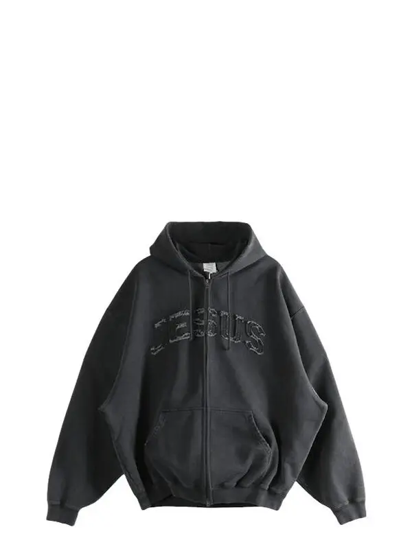Vetements Jesus Christ Zip-up Hoodie - Washed/out Black