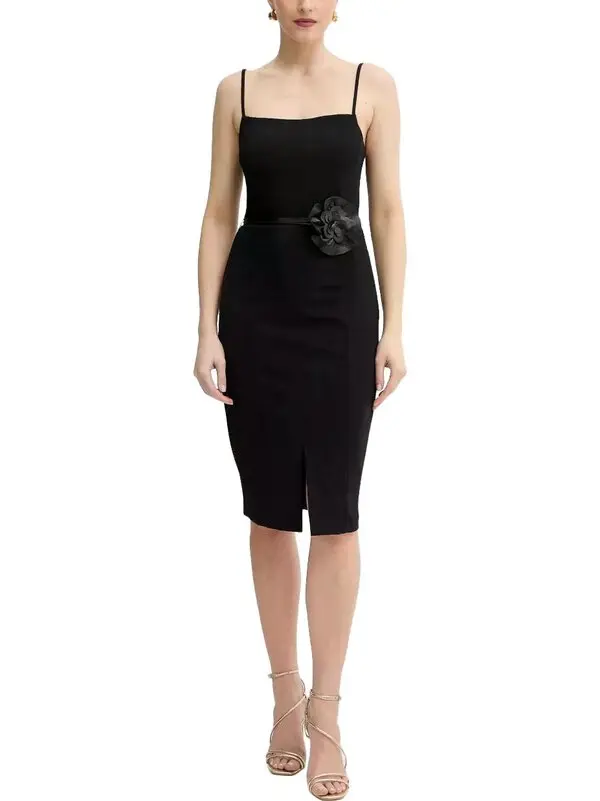 Guess Floral-appliqué Belted Midi Dress - Black