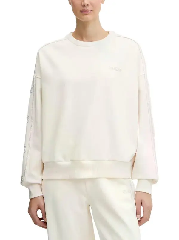 Guess Octavia Rhinestone-logo Tape-detail Sweatshirt - Neutrals