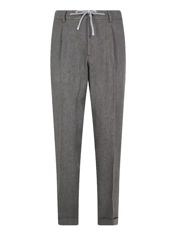 BARBA NAPOLI Drawstring-waist Pressed-crease Trousers - Grey
