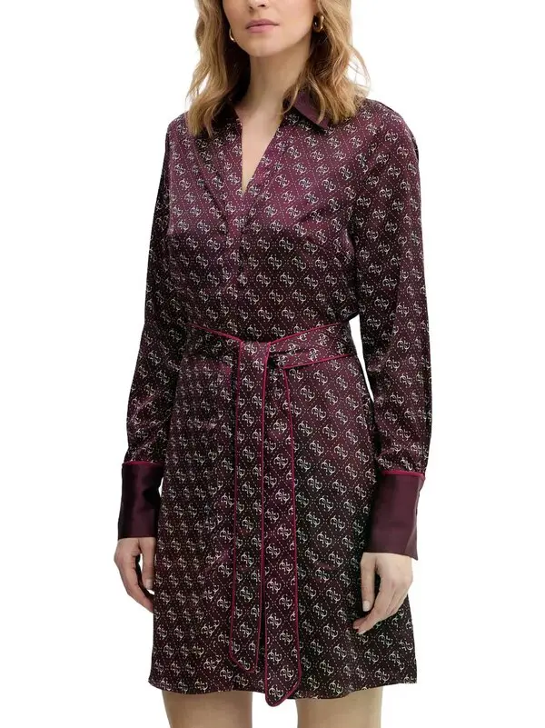 Guess 4g-print Belted Mini Dress - Purple