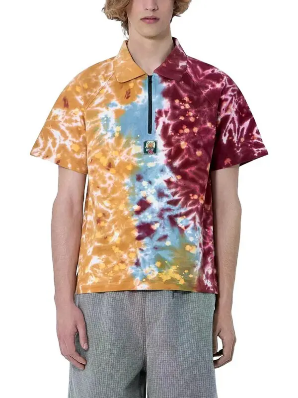 BRAIN DEAD Tie-dye Zip-collar Polo Shirt - Orange