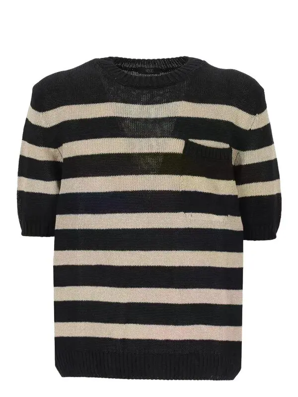 HOSIO Striped Knit T-shirt With Pocket - Black