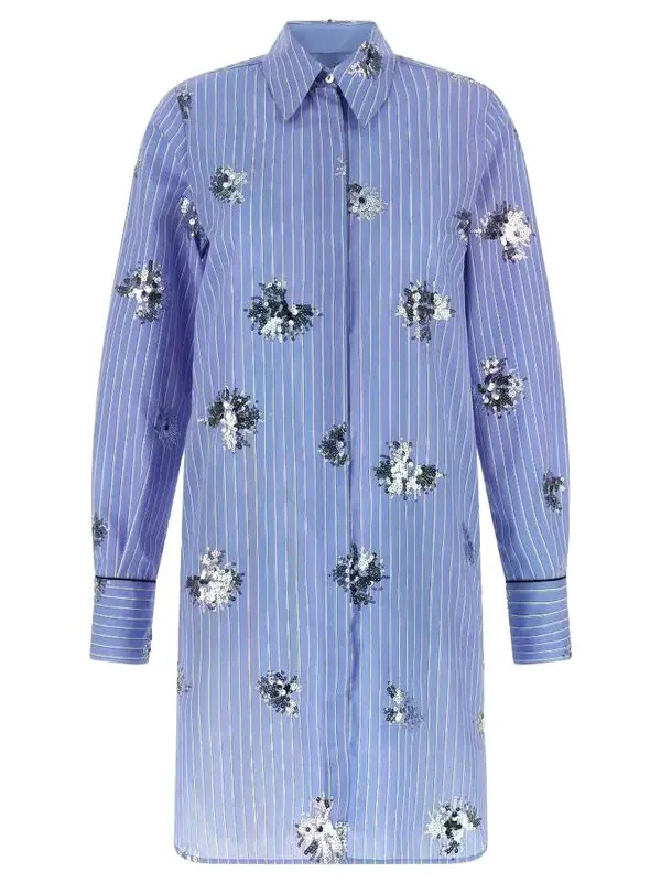 LE TWINS Silenzio Sequin-embellished Striped Dress - Blue