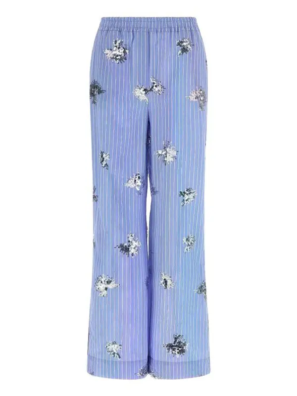 LE TWINS Sequin-embroidered Striped Trousers - Blue
