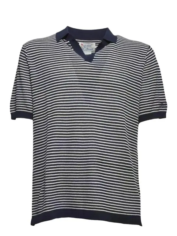 MC2 SAINT BARTH Striped Open-collar T-shirt - Blue