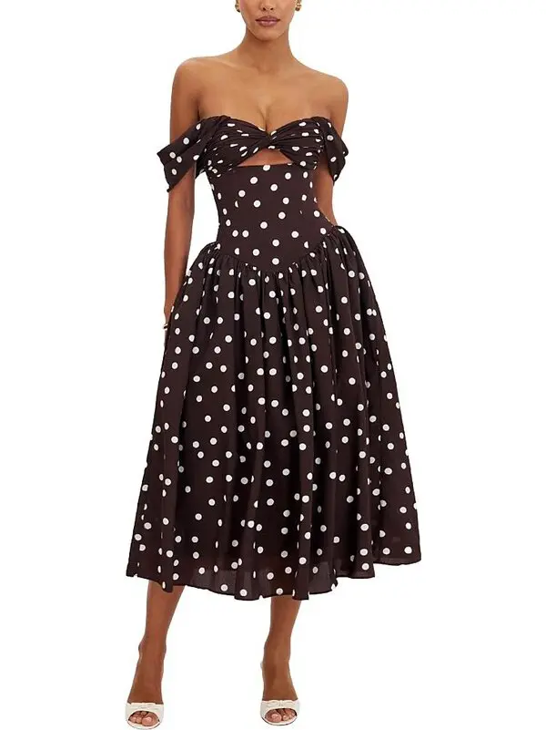MISS CIRCLE Xandie Polka Dot Midi Dress - Mocha
