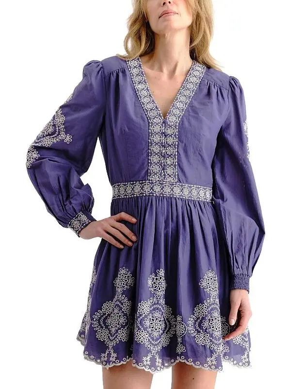 CARTOLINA Blake Embroidered Dress - Indigo