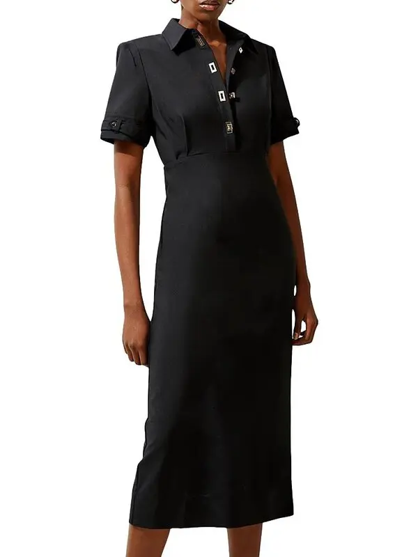 Karen Millen Techno Shirt Dress With Gold Hardware - Black