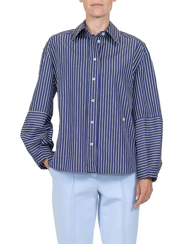 CALLAS MILANO Aura Lantern Sleeve Stripe Shirt - Navy And White