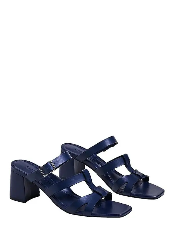 Marion Parke Python Nappa Charlie Block Heel Sandal - Navy Python