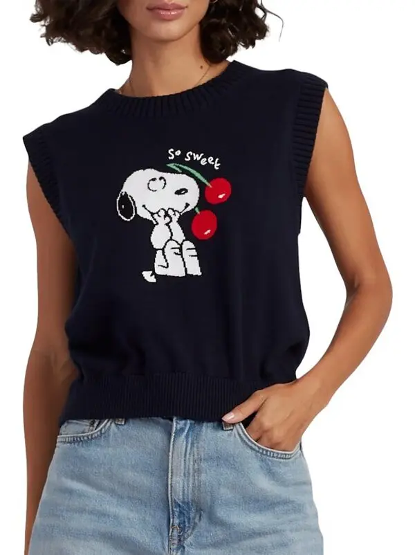 Chinti & Parker Cotton Snoopy Cherry Tank - Blue