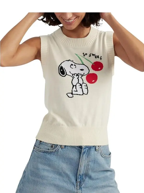 Chinti & Parker Cotton Snoopy Cherry Tank - Cream