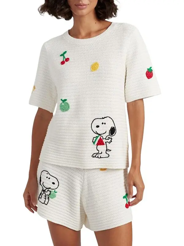 Chinti & Parker Cotton Snoopy Crochet Tee - Cream