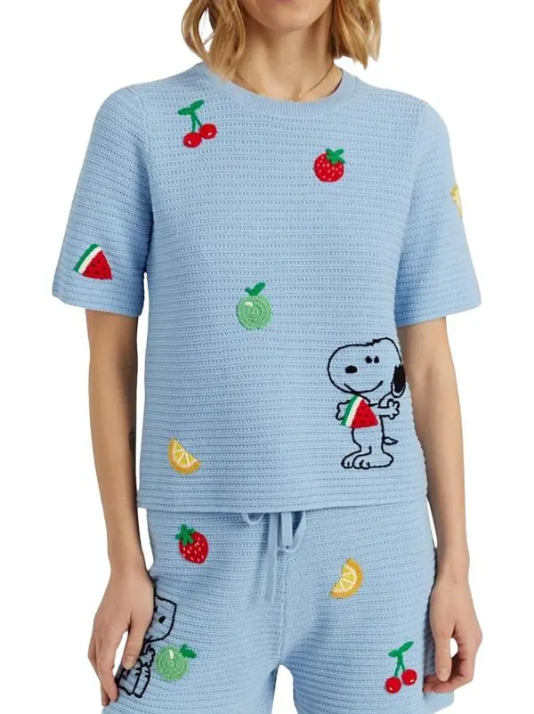 Chinti & Parker Cotton Snoopy Crochet Tee - Light Blue