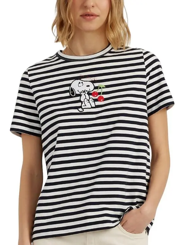 Chinti & Parker Cotton Snoopy Breton T-shirt - Blue/cream