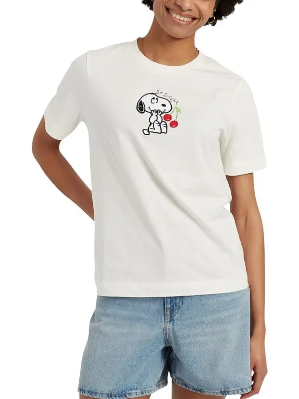 Chinti & Parker Cotton Snoopy Cherry T-shirt - Cream