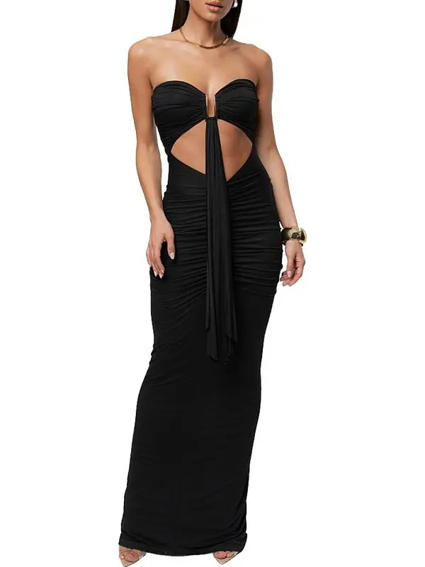 JLUXLABEL Drape Maxi Dress - Black