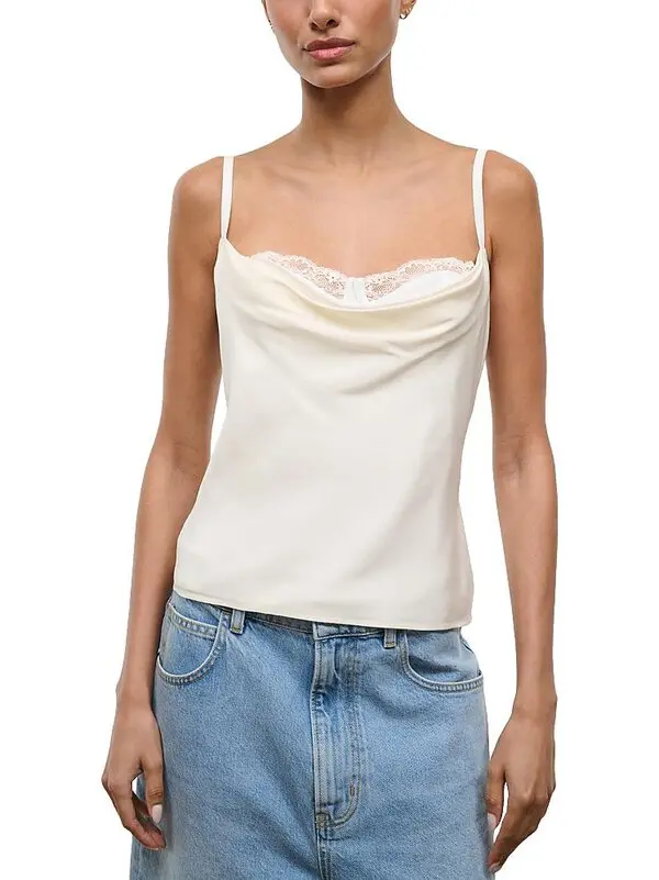 Staud Evangeline Silk Top With Lace Detail - Ivory