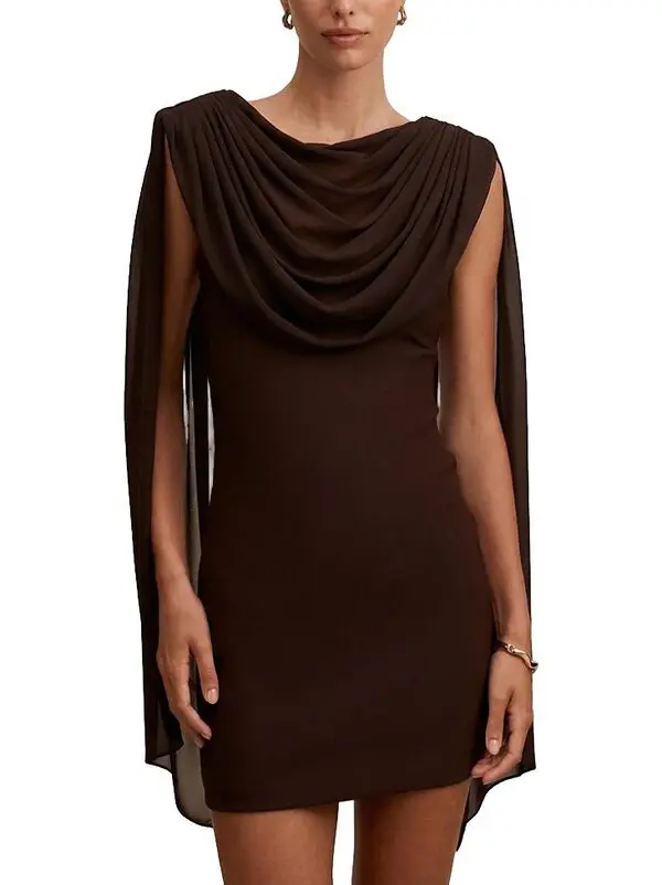 EVER NEW Mini Dress With Draped Shawl - Chocolate