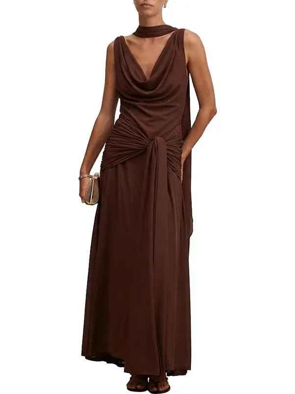 EVER NEW Vivianne Scarf Tie Maxi Dress - Dark Mahogany