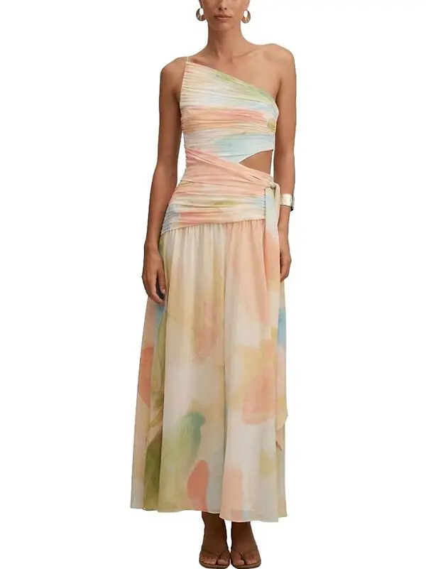 EVER NEW Connie Ruched Asymmetric Maxi Dress - Melia Abstract
