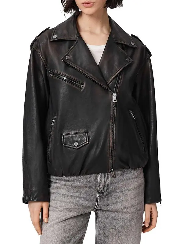 ALLSAINTS Samina Leather Biker Jacket - Balck/brown