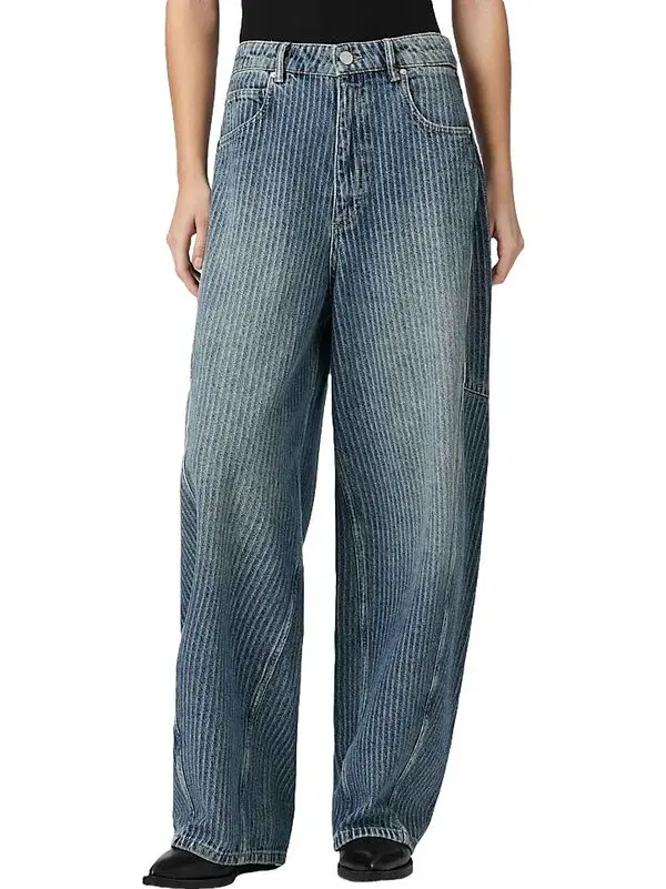 ALLSAINTS Carter High Rise Stripe Wide Leg Jeans - Titan Blue
