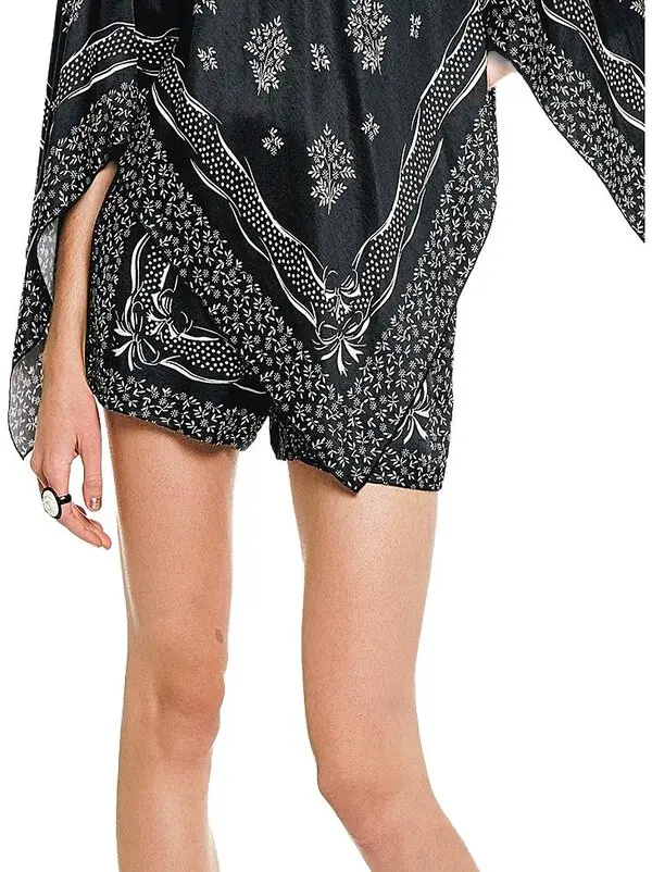 Anna Sui Ribbon Handkerchief Satin Print Shorts - Black