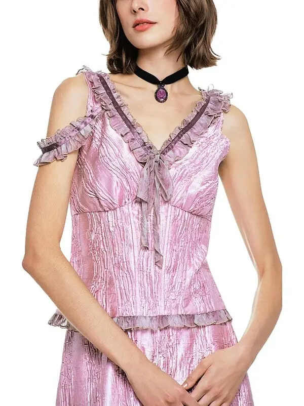 Anna Sui Crushed Satin Bow Top - Peony