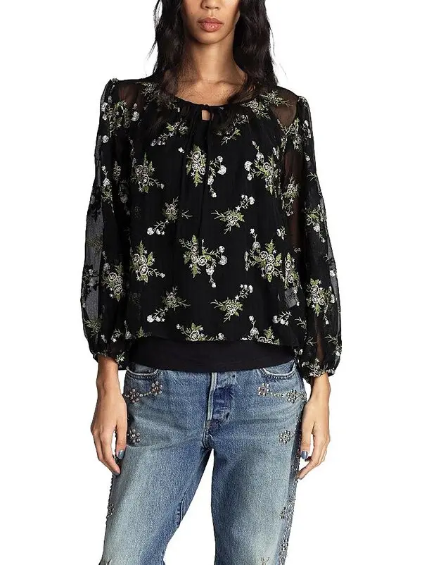 Anna Sui Embroidered Chiffon Blouse - Black Multi