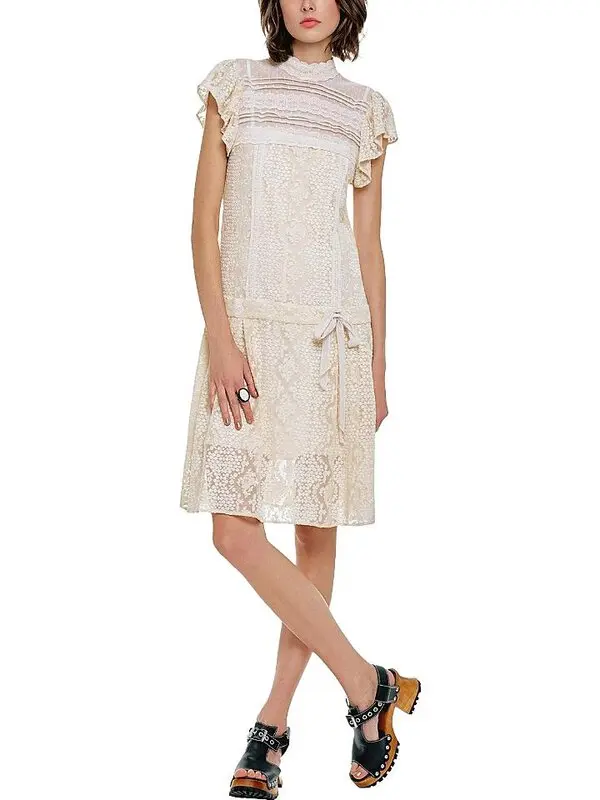 Anna Sui Victorian Lace Combo Drop Waist Dress - Ivory