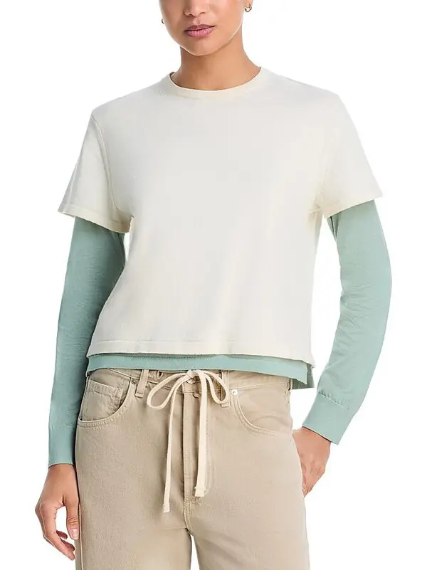 Guest In Residence Layered Long Sleeve Tee - Cream/sage