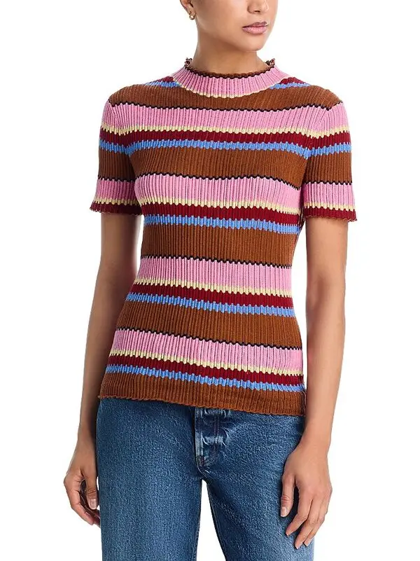 Guest In Residence Striped Silk & Linen Top - Burnt Sienna