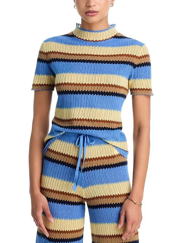 Guest In Residence Striped Silk & Linen Top - Delft Blue