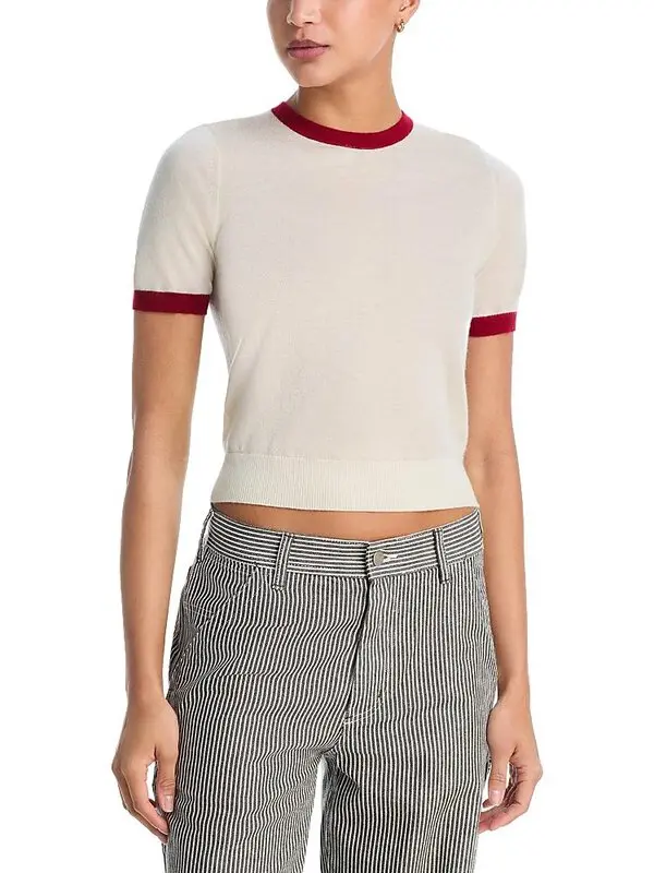 Guest In Residence Airy Cashmere Ringer Tee - Cream/carmine