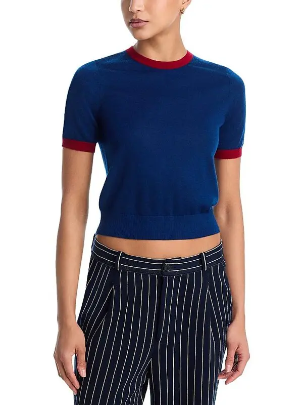 Guest In Residence Airy Cashmere Ringer Tee - Navy/carmine