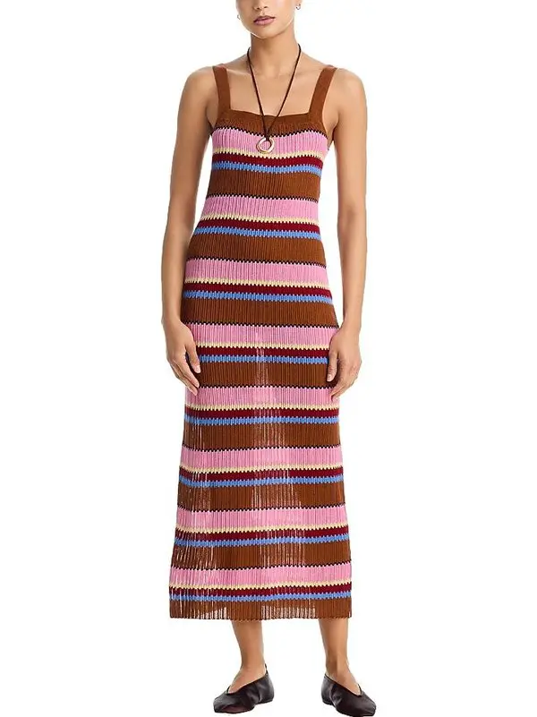Guest In Residence Striped Ribbed Dress - Burnt Sienna