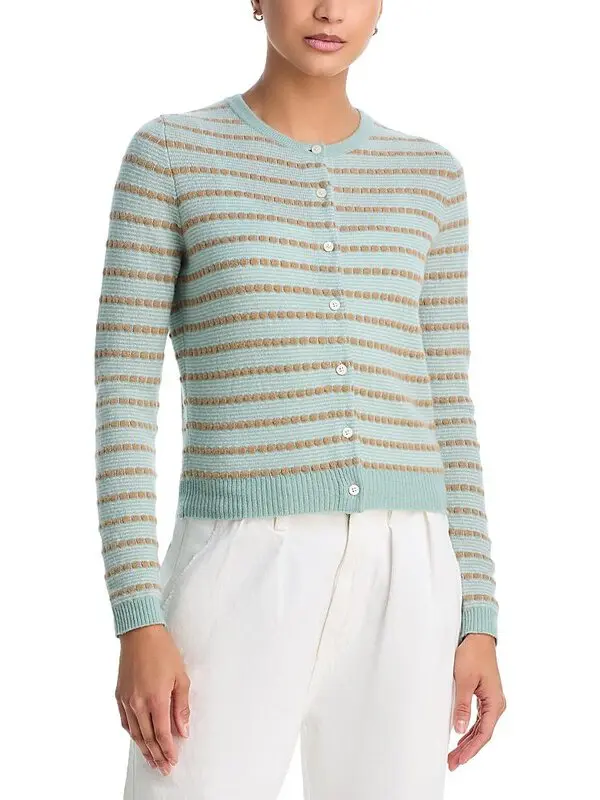 Guest In Residence Jane Cashmere Striped Cardigan - Sage Brush