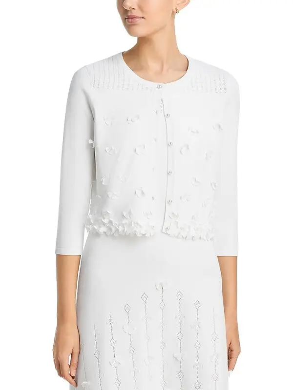 Elie Tahari The Alana 3d Floral Cardigan - Sky White
