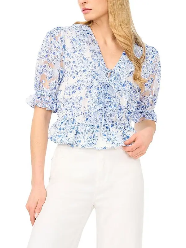 Ted Baker London Clarise Ruffle Trim V-neck Blouse - Sky