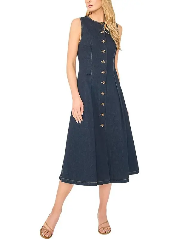 Ted Baker London Mia Collarless Midi Dress With Tucks - Estate Blue