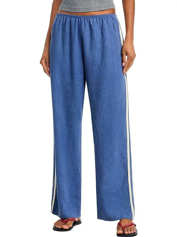 Donni. Linen Crop Stripe Pants - Lapis