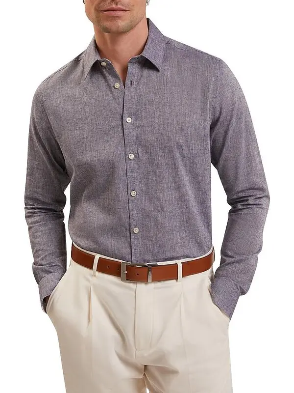 Ted Baker London Prynn Linen & Cotton Shirt - Navy