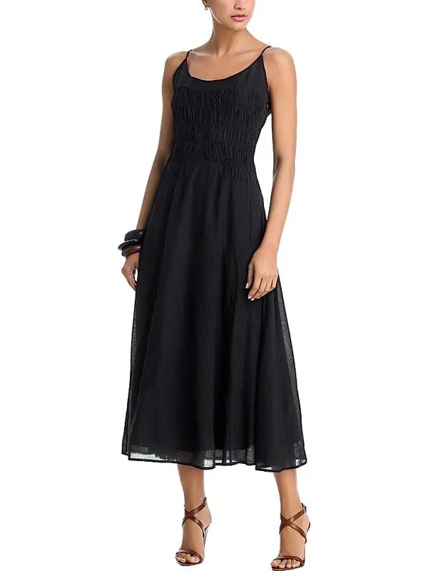 Moon River Spaghetti Strap Midi Dress - Black