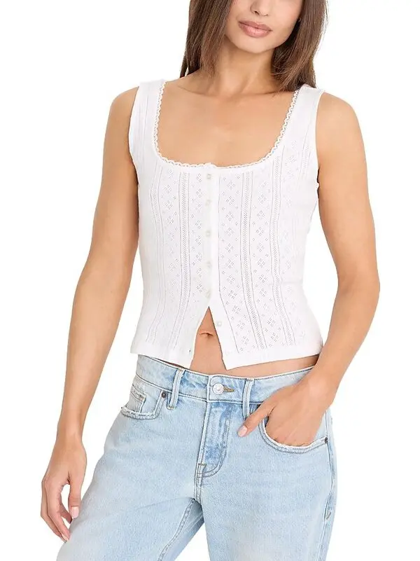 Good American The Pointelle Button Down Tank Top - White